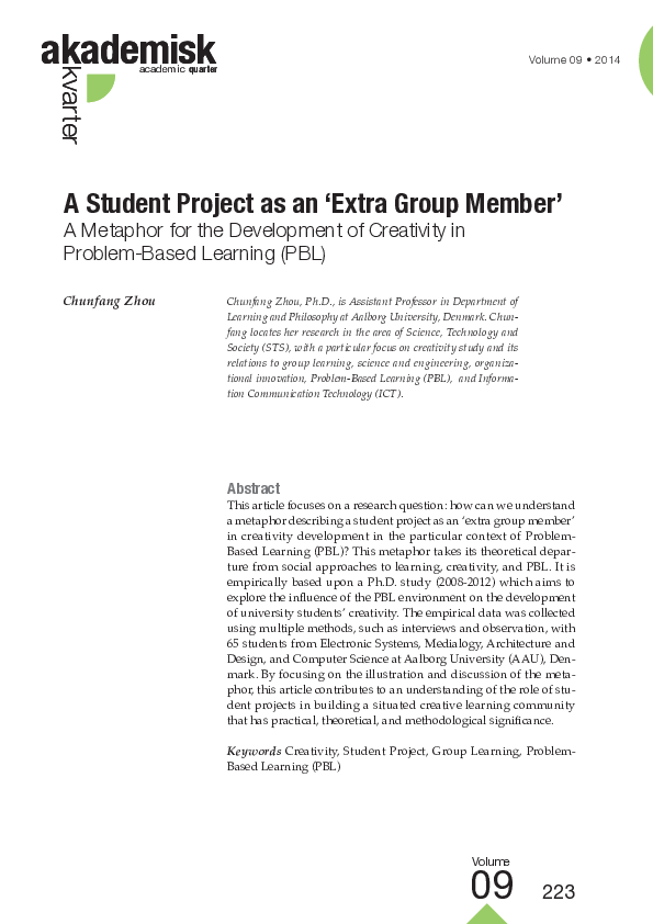 (PDF) A Student Project as an 'Extra Group Member | Chunfang Zhou ...