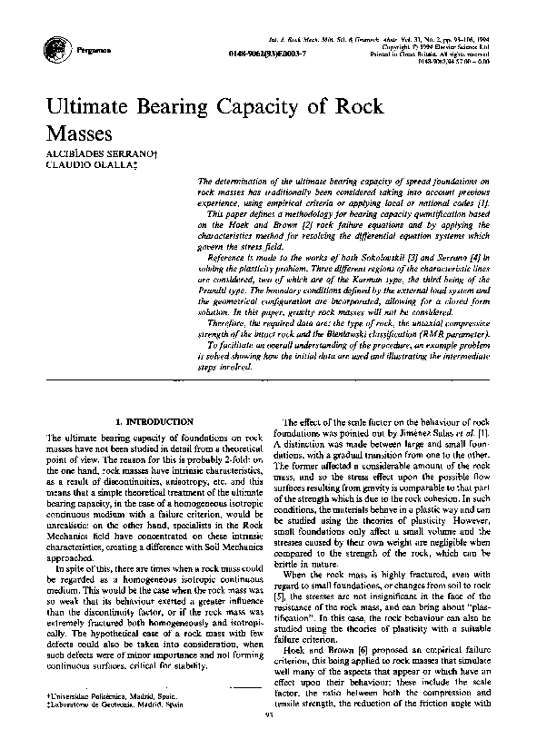 (PDF) Ultimate bearing capacity of rock masses