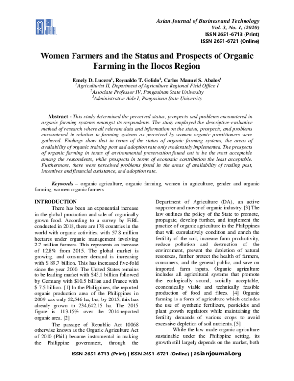 (PDF) Women Farmers and the Status and Prospects of Organic Farming in the Ilocos Region