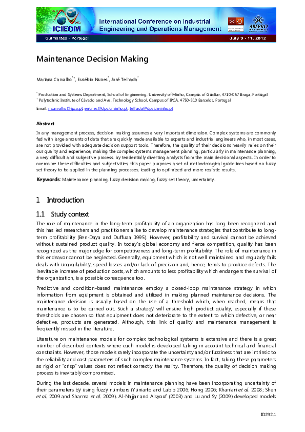 (PDF) Maintenance decision making