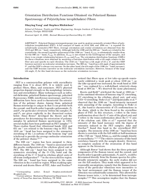 (PDF) Orientation Distribution Functions Obtained via Polarized Raman Spectroscopy of Poly ...