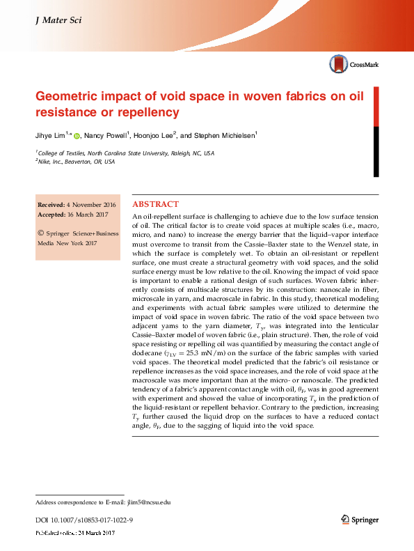 (PDF) Geometric impact of void space in woven fabrics on oil resistance ...