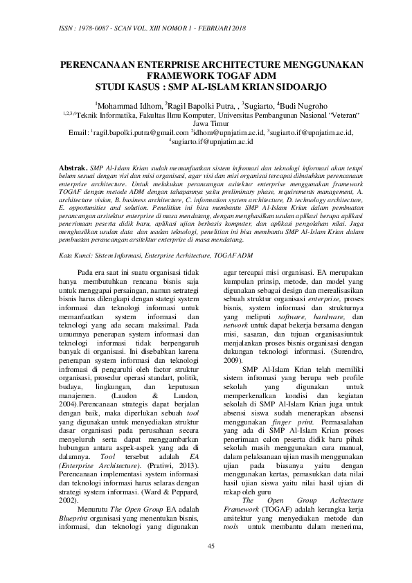 (PDF) Perencanaan Enterprise Architecture Menggunakan Framework Togaf Adm Studi Kasus : SMP Al ...