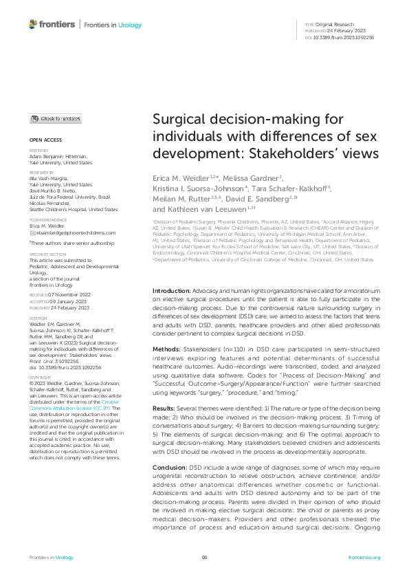 Pdf Surgical Decision Making For Individuals With Differences Of Sex