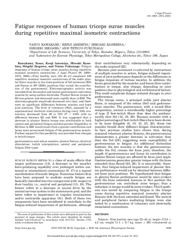 (PDF) Fatigue responses of human triceps surae muscles during repetitive maximal isometric ...