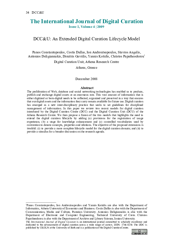 (PDF) DCC&U: An Extended Digital Curation Lifecycle Model