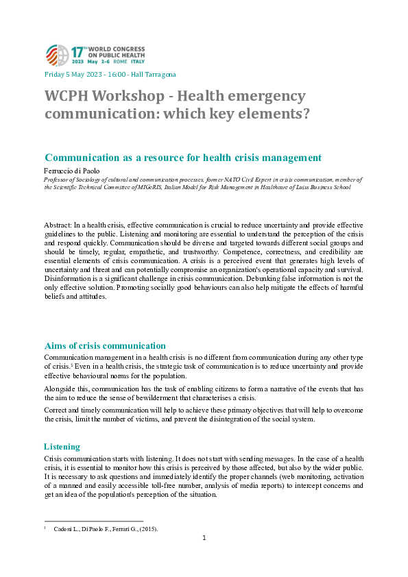 (PDF) Health emergency communication: which key elements ...