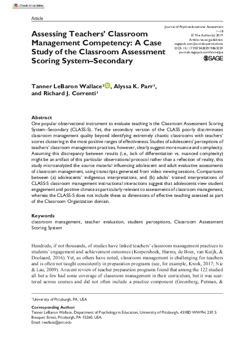 (PDF) Assessing Teachers’ Classroom Management Competency: A Case Study ...