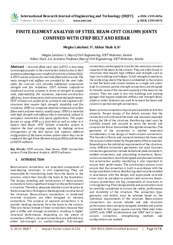 Pdf Finite Element Analysis Of Steel Beam Cfst Column Joints Confined