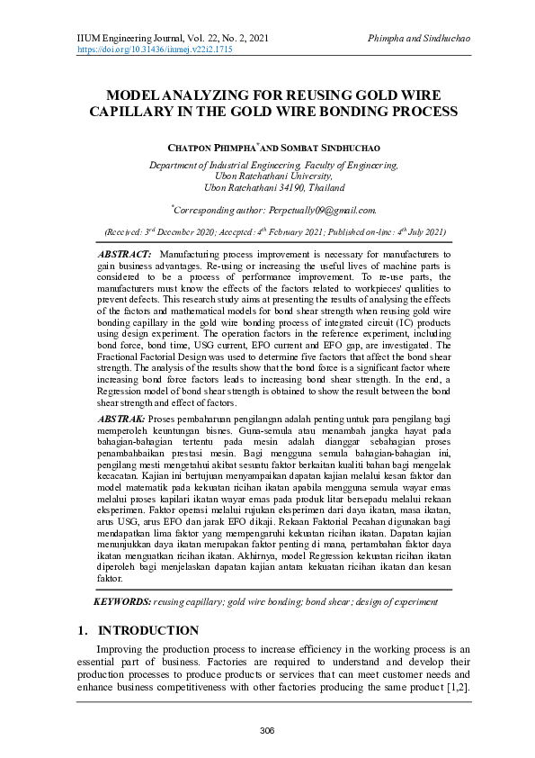 (PDF) Model Analyzing for Reusing Gold Wire Capillary in the Gold Wire ...