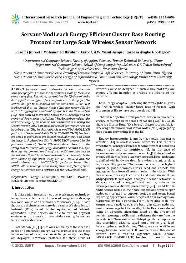 Pdf Servant Modleach Energy Efficient Cluster Base Routing Protocol For Large Scale Wireless