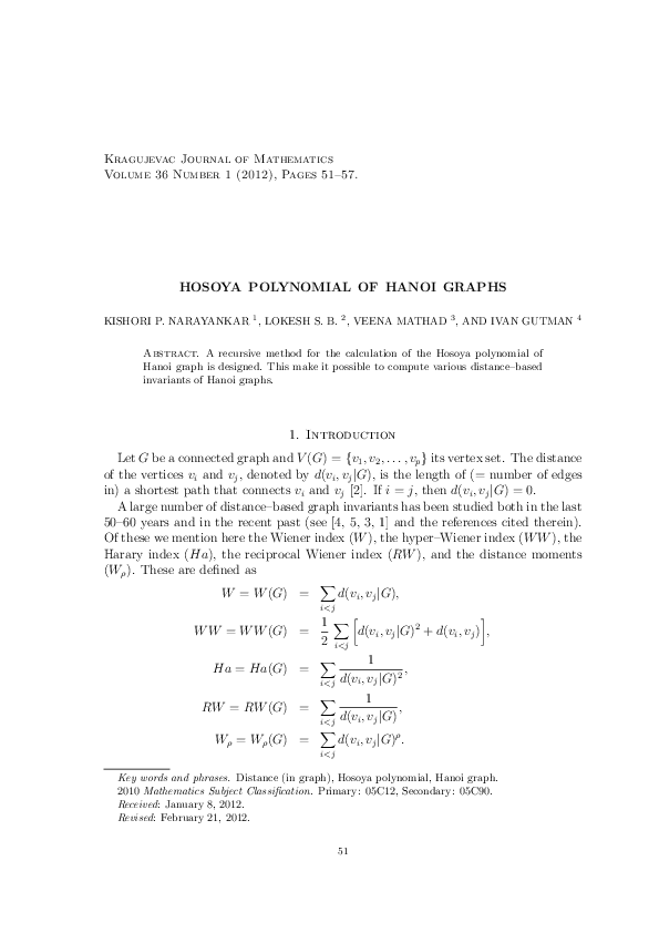 (PDF) Hosoya polynomial of Hanoi graphs