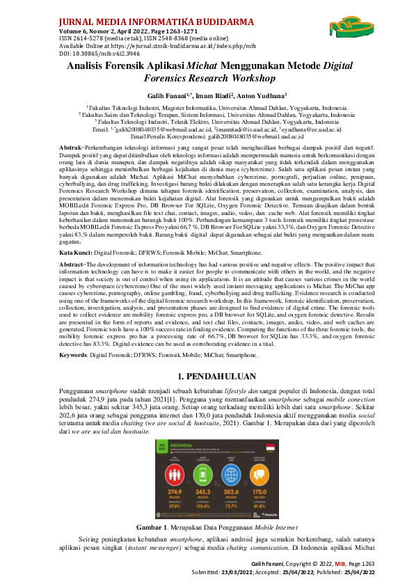 (PDF) Analisis Forensik Aplikasi Michat Menggunakan Metode Digital Forensics Research Workshop