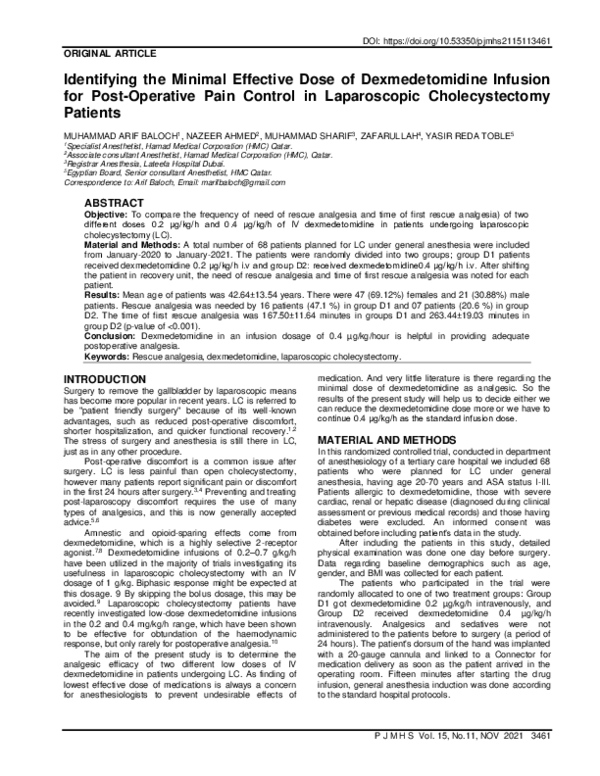 (PDF) Identifying the Minimal Effective Dose of Dexmedetomidine ...