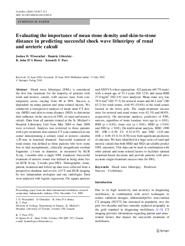 (PDF) Evaluating the importance of mean stone density and skin-to-stone ...