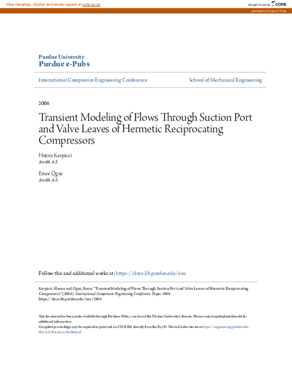 Pdf Transient Modeling Of Flows Through Suction Port And Valve Leaves Of Hermetic