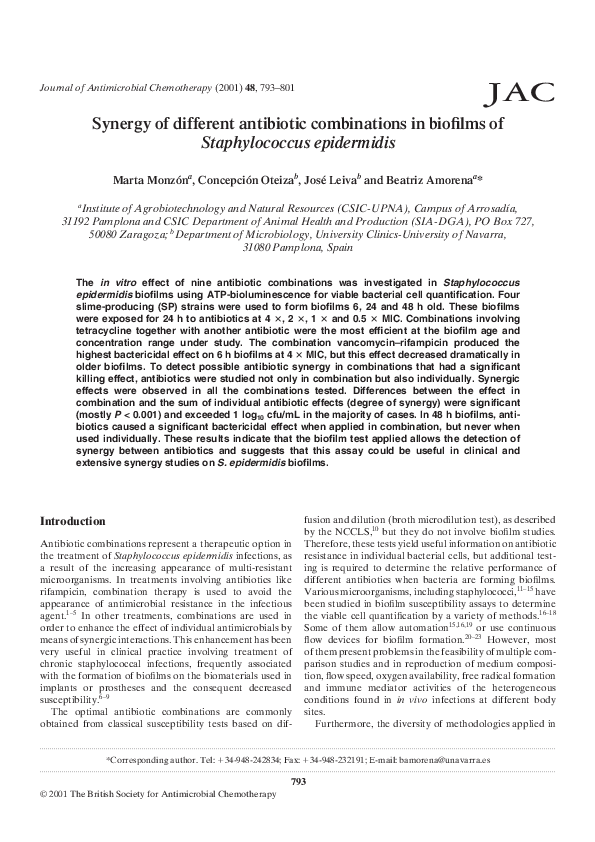 (PDF) Synergy of different antibiotic combinations in biofilms of ...