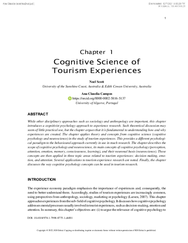 (PDF) Cognitive Science of Tourism Experiences