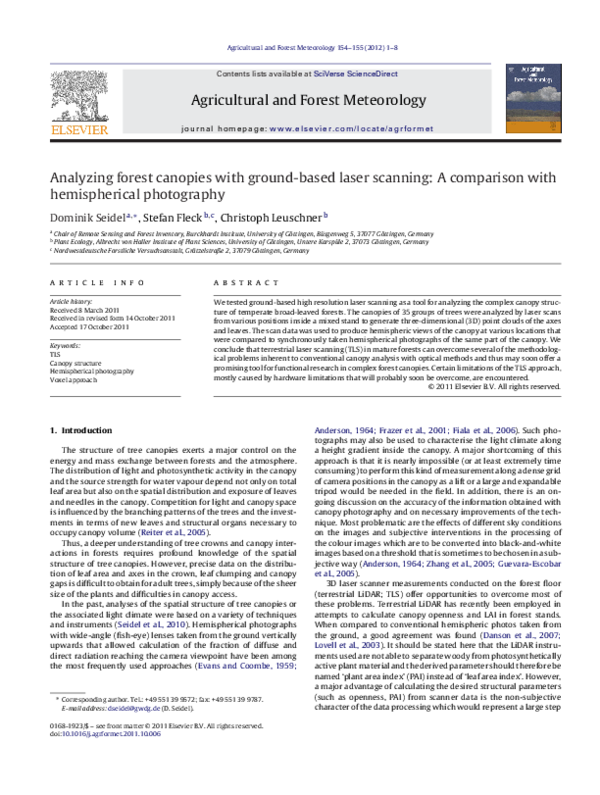 (PDF) Analyzing forest canopies with ground-based laser scanning: A ...