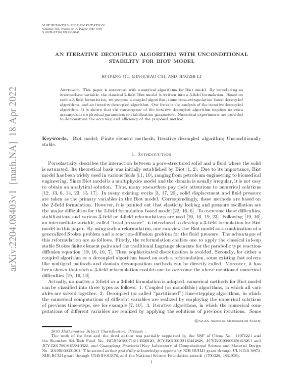 (PDF) An Iterative Decoupled Algorithm with Unconditional Stability for Biot Model