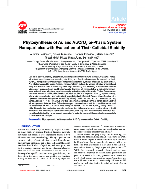 (PDF) Phytosynthesis of Au and Au/ZrO2 bi-Phasic System Nanoparticles ...