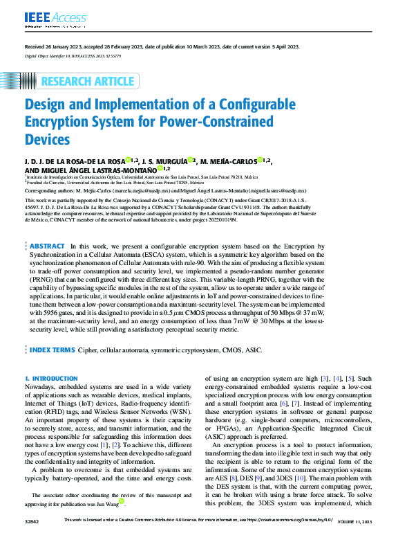 (PDF) Design and Implementation of a Configurable Encryption System for Power-Constrained Devices