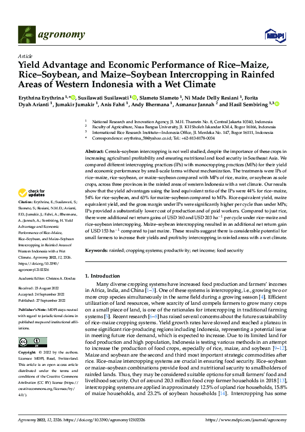 (PDF) Intercropping Benefits for Rainfed Rice and Maize