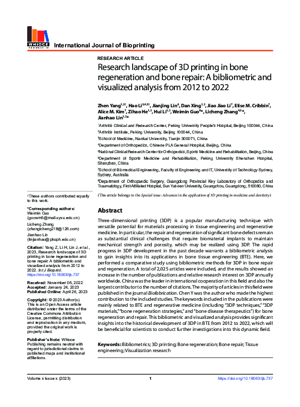 (PDF) Research landscape of 3D printing in bone regeneration and bone ...