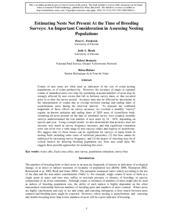 (PDF) Estimating nests not present at the time of breeding surveys: an important consideration ...