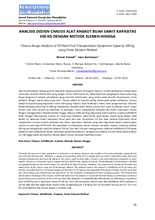 (PDF) ANALISIS DESIGN CHASSIS ALAT ANGKUT BUAH SAWIT KAPASITAS 500 KG ...