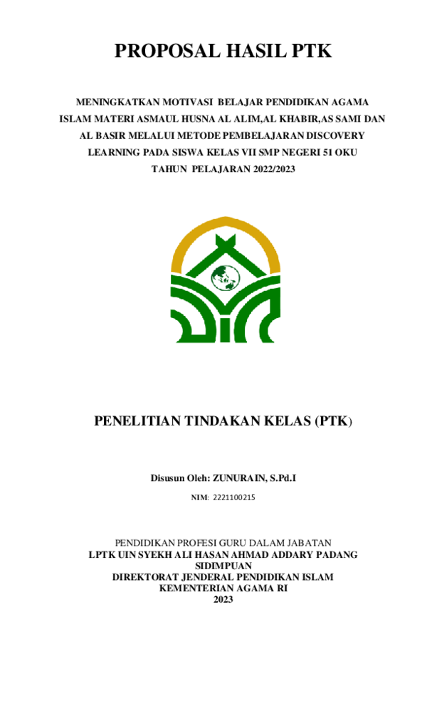(PDF) PROPOSAL HASIL PTK PAI SMP
