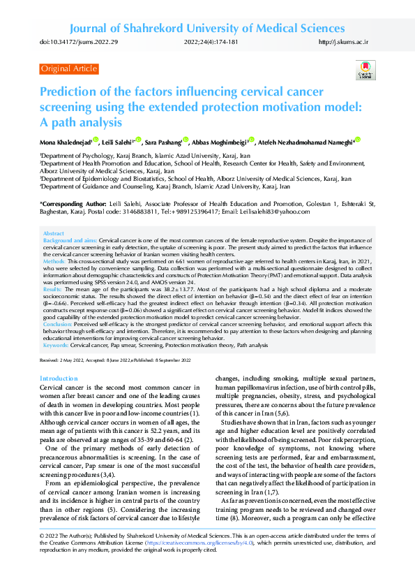 (PDF) Prediction of the factors influencing cervical cancer screening ...