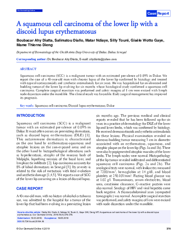 (PDF) A squamous cell carcinoma of the lower lip with a discoid lupus ...