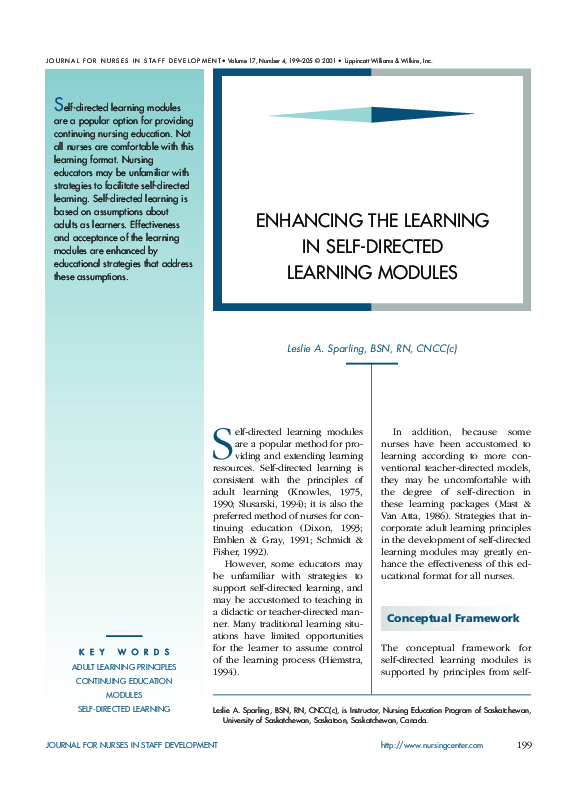 (PDF) Enhancing the Learning in Self-Directed Learning Modules | Leslie ...