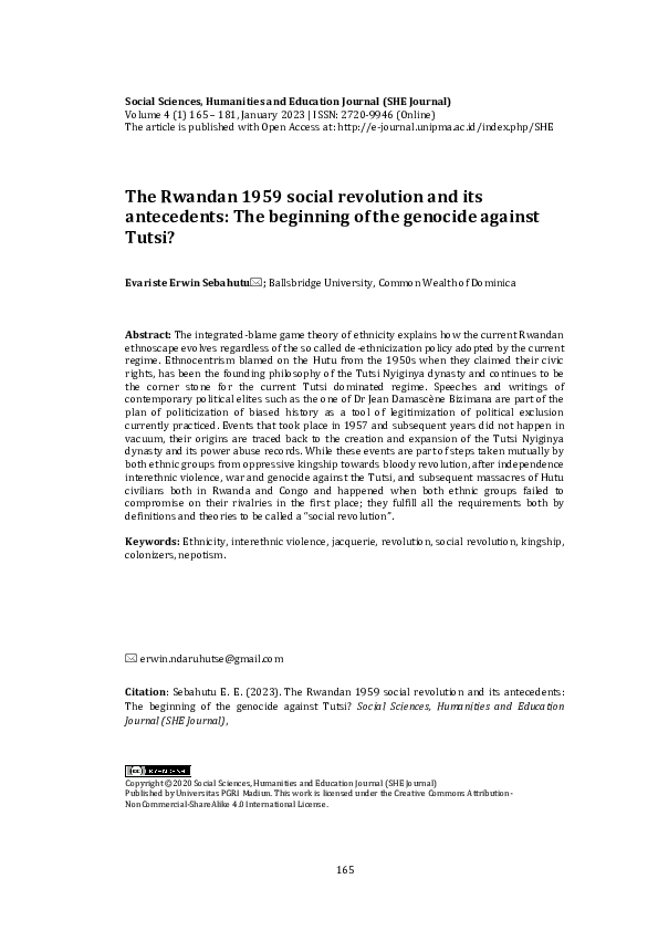 (PDF) The Rwandan 1959 social revolution and its antecedents: The ...