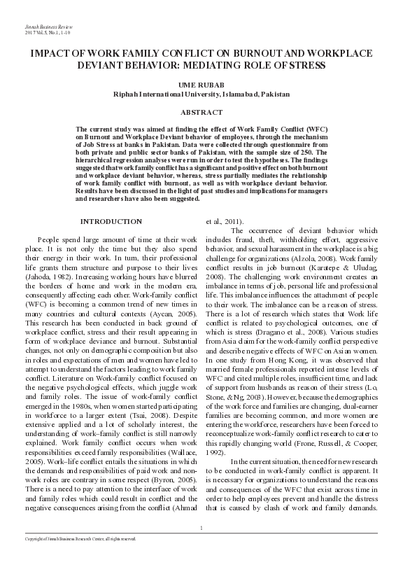 (PDF) Impact of Work Family Conflict on Burnout and Workplace Deviant ...