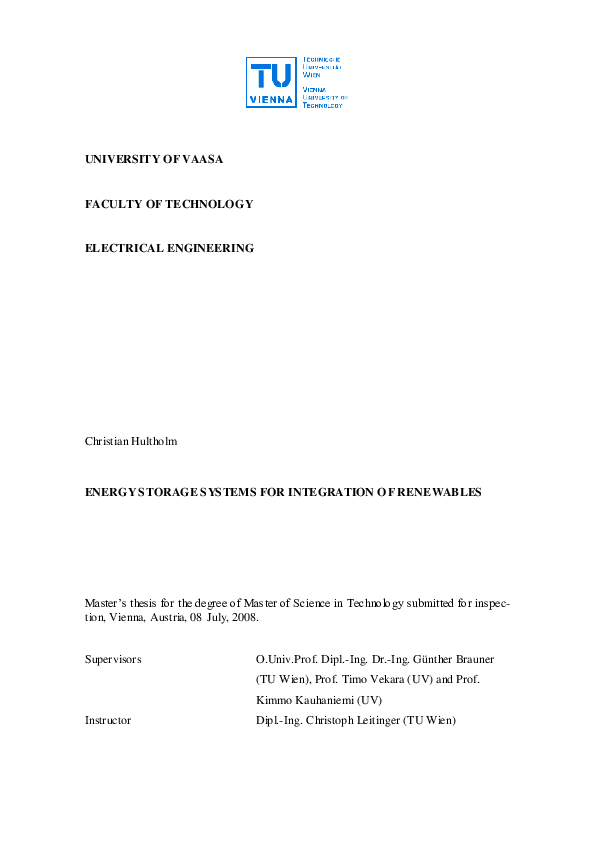 Pdf Energy Storage Systems For Integration Of Renewables