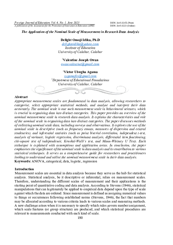 (PDF) The Application of the Nominal Scale of Measurement in Research ...