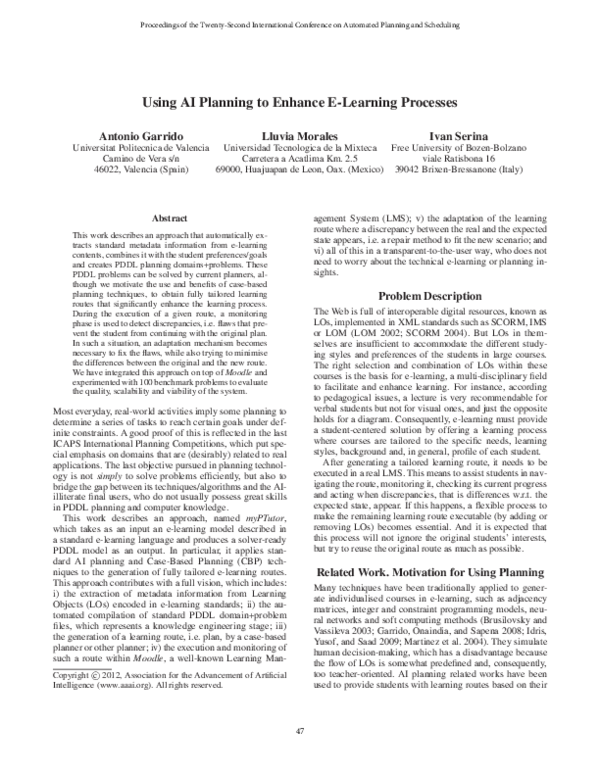 (PDF) Using AI Planning to Enhance E-Learning Processes