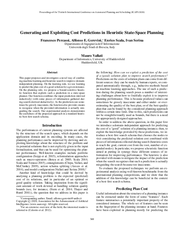 (PDF) Generating and Exploiting Cost Predictions in Heuristic State-Space Planning | Ivan Serina ...