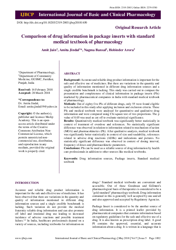 (PDF) Comparison of drug information in package inserts with standard ...