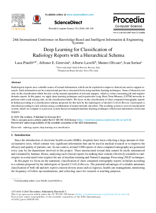 (PDF) Deep Learning for Classification of Radiology Reports with a ...