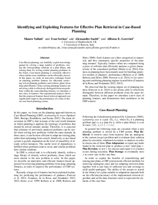 (PDF) Identifying and Exploiting Features for Effective Plan Retrieval in Case-Based Planning