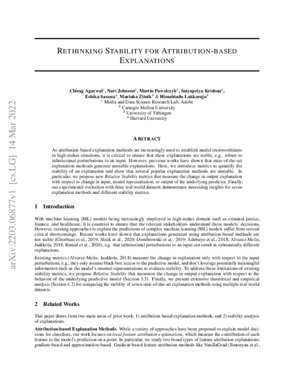 (PDF) Rethinking Stability for Attribution-based Explanations