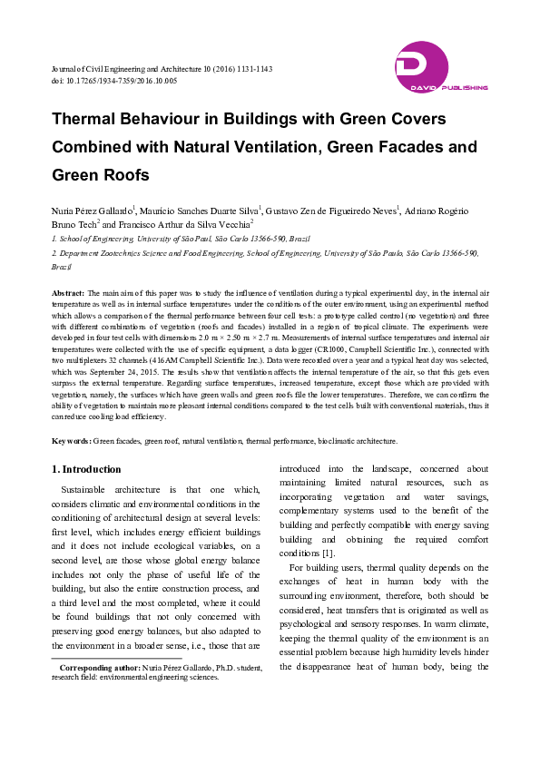 (PDF) Thermal Behaviour in Buildings with Green Covers Combined with ...