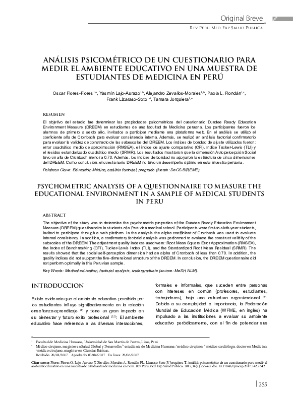 (PDF) [Psychometric analysis of a questionnaire to measure the ...