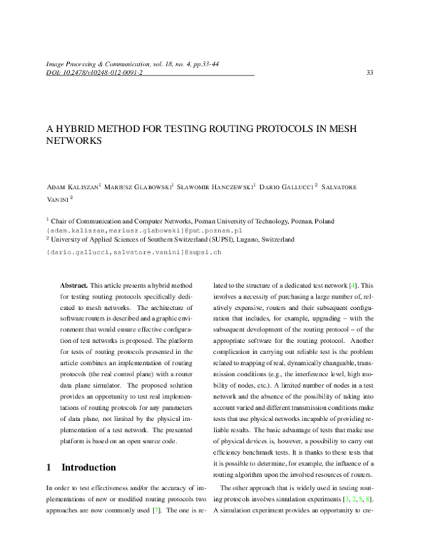 (PDF) A Hybrid method for testing routing protocols in mesh networks