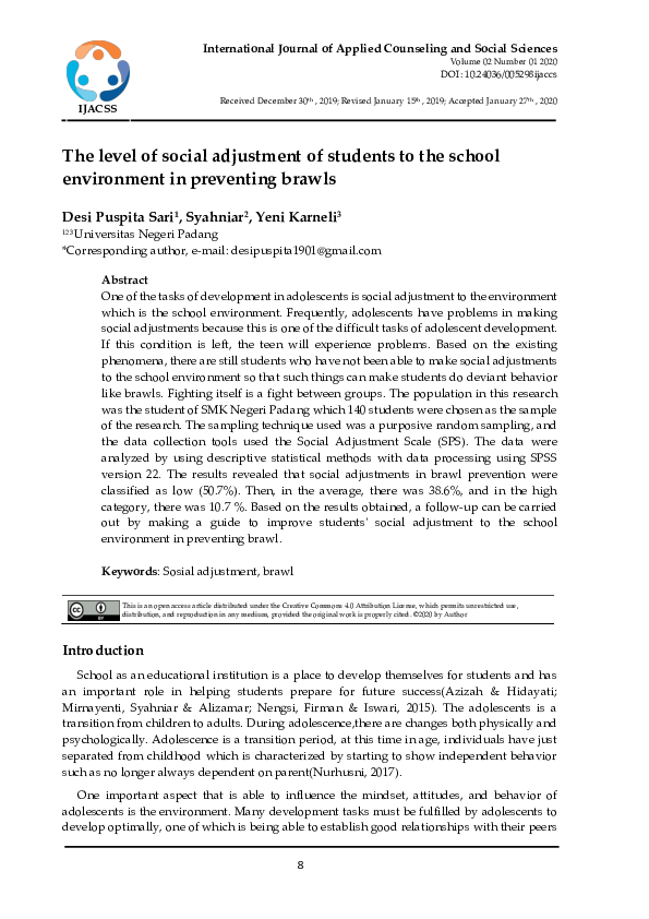 (PDF) The level of social adjustment of students to the school ...