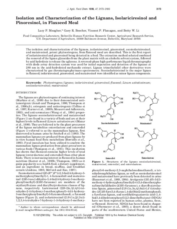 (PDF) Isolation and Characterization of the Lignans, Isolariciresinol ...