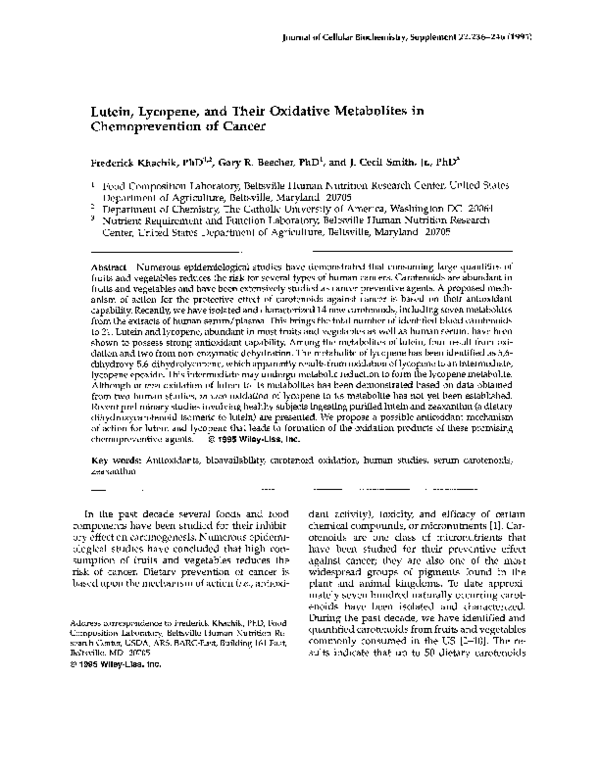 (PDF) Lutein, lycopene, and their oxidative metabolites in ...